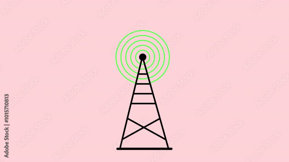 radio tower network connecting animation, Digital radio wave station ...