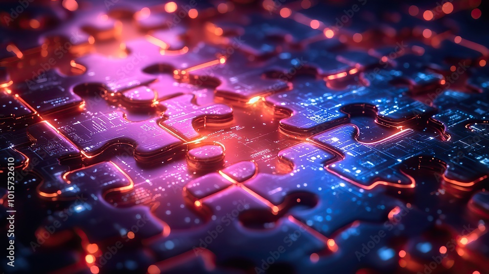 A concept image featuring puzzle elements with technology themes ...