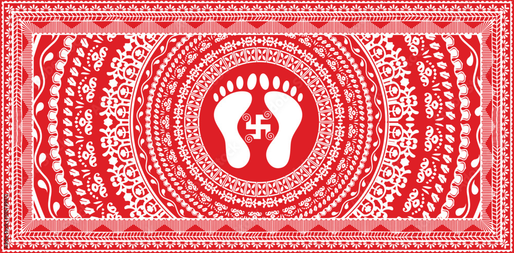 Lakshmi maa foot print in Traditional art aipan graphic design for ...