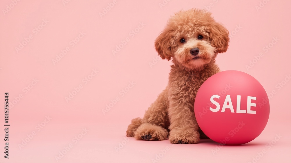 minimalist photo featuring a cute dog with a big ball with the word ...