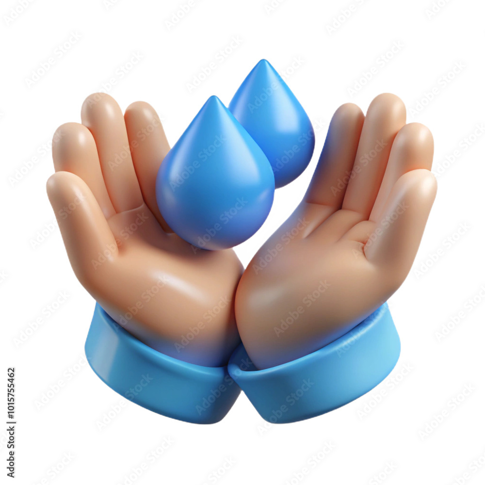 SAVE Environmental conservation Cupped hands Cherish water 3d cartoon ...