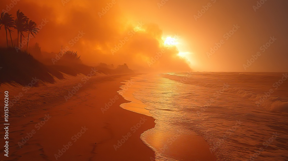 Poster A beach shrouded in bushfire smoke illustrates the drastic ...