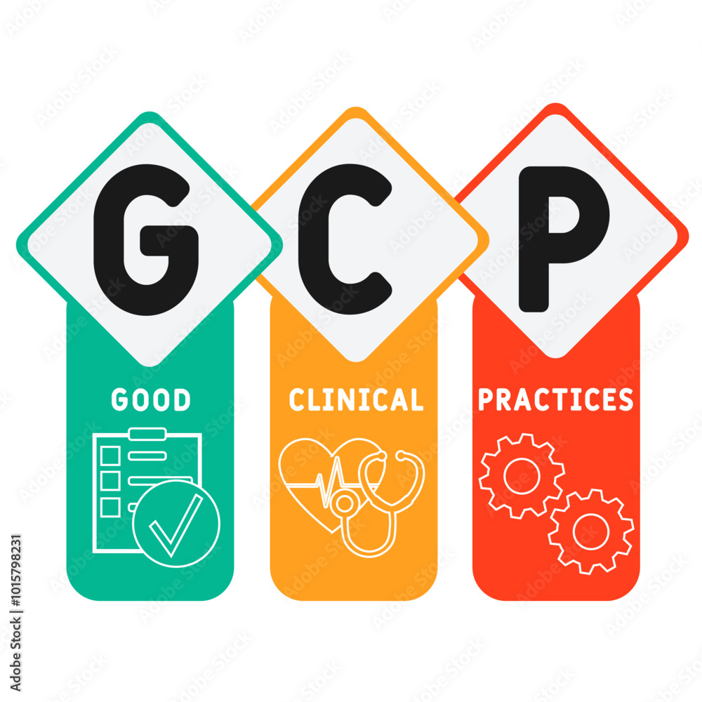 GCP - Good Clinical practices acronym. medical concept background ...