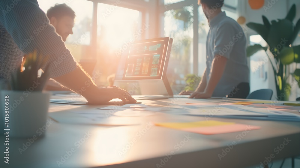 Blur, defocus Background banner IT startup. UX developer and a UI ...