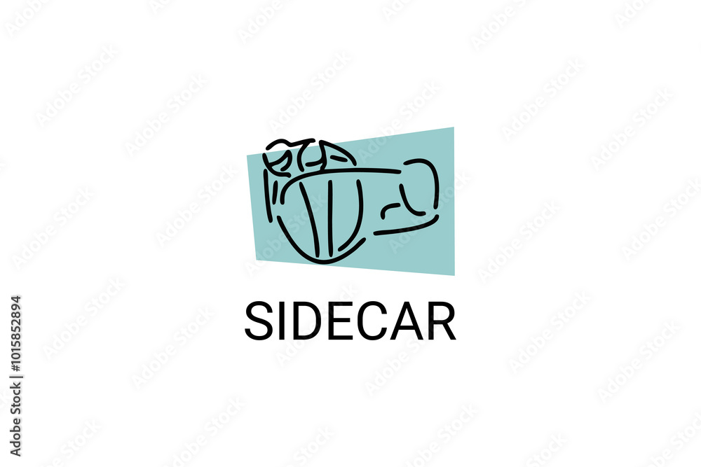 sidecar sport vector line icon. A sidecar driver and his passenger are ...
