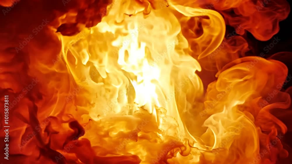 Dramatic fire and smoke effect glowing red and yellow colors exploding ...