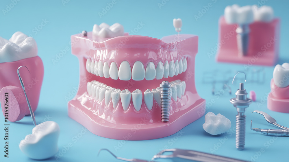 This poster shows how dental implants work to replace missing molars ...