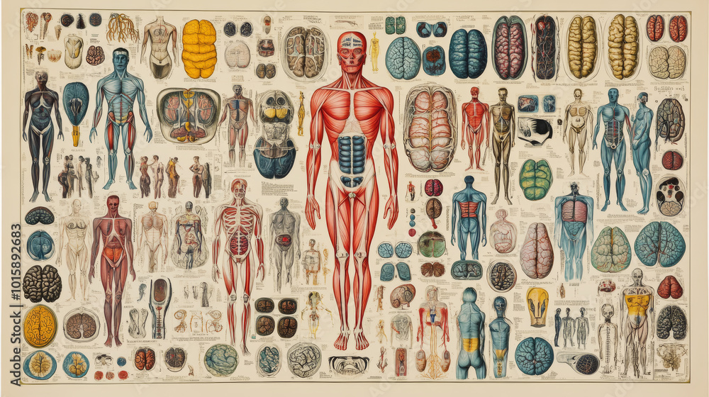 This is a colorful poster showing the 12 main systems of the human body ...