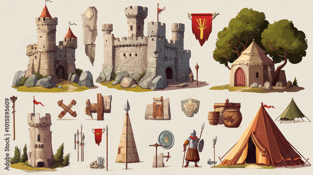 A collection of cartoon icons featuring medieval characters and ...
