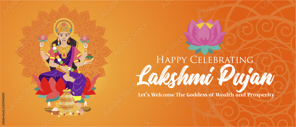 Indian Diwali Festival 2024 Happy Lakshmi Puja Ceremony Banner with ...
