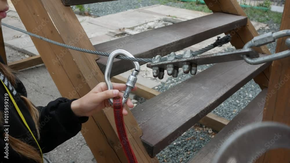 Equipment for rock climbing and rope park obstacle course. Spring ...