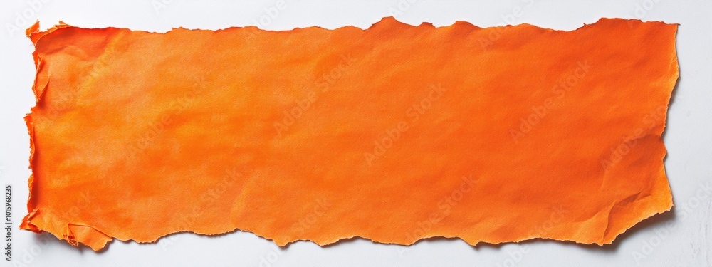 Orange paper sheet with a torn edge centered on a white background ...