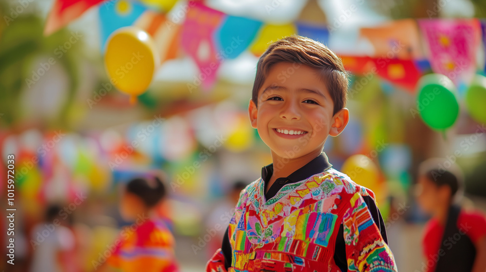 festive atmosphere on Día de la Raza, town squares are decorated with ...