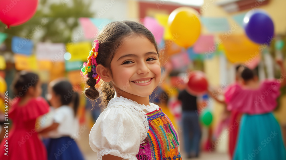 festive atmosphere on Día de la Raza, town squares are decorated with ...