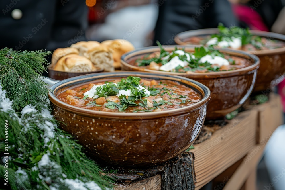 Food festival featuring traditional Russian dishes like borscht and ...