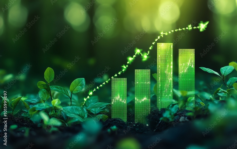 Stock market bar charts in green color demonstrating ecoinvesting ...
