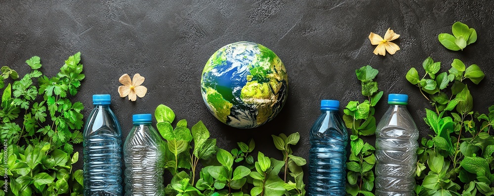 Recycling concept featuring plastic bottles, Earth, and plants ...