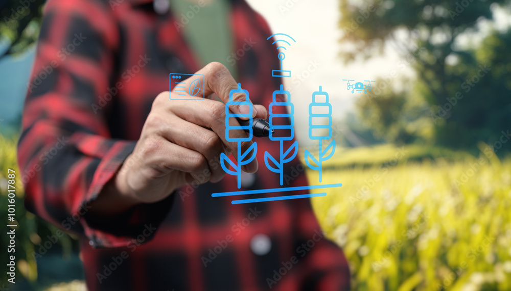 smart farm utilizing technology for farming, featuring digital devices ...