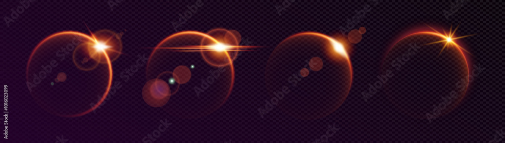 Neon solar moon eclipse effect with glowing light flares, creating a ...