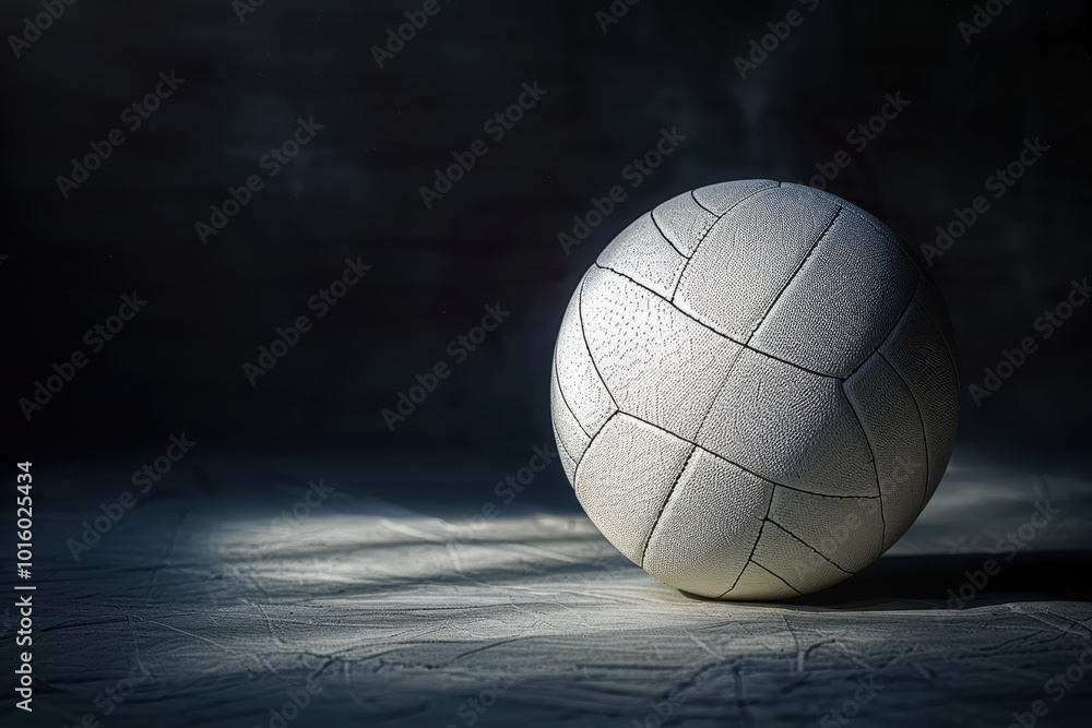 Vintage Volleyball: A classic white volleyball basks in a single ...