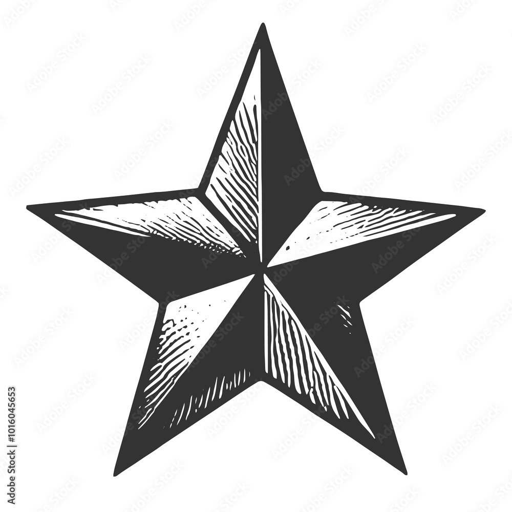 five-pointed star with shading, drawn in an engraving style sketch ...