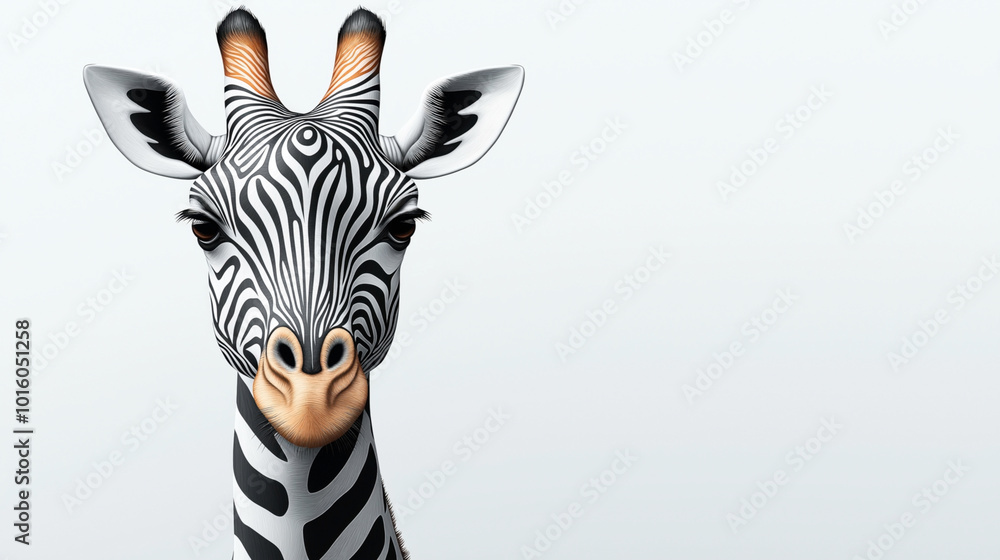Creative image featuring a giraffe with zebra stripes, combining ...
