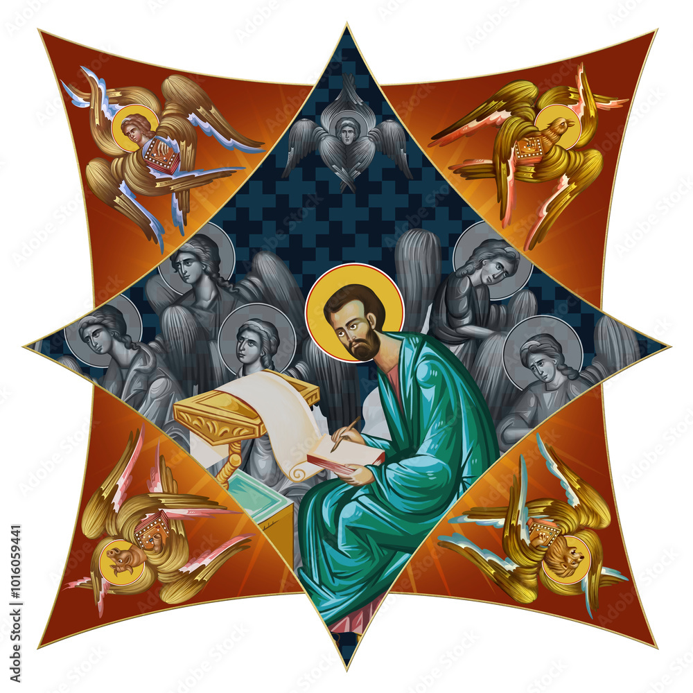 Mark the Apostle on cross dome with 4 apostles, angels and seraphim ...