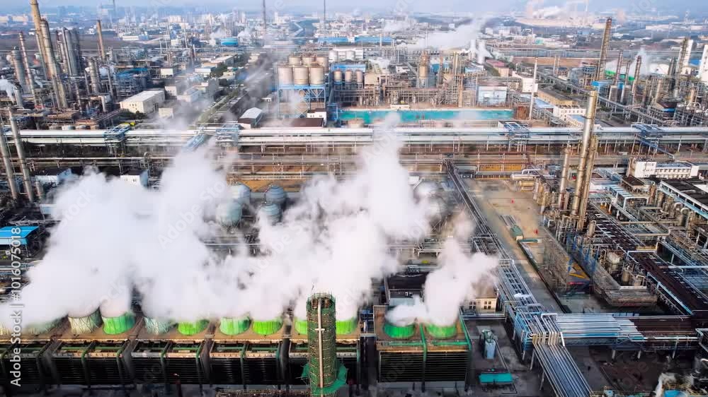 real shot of polluted exhaust gas emissions in industrial chemical ...