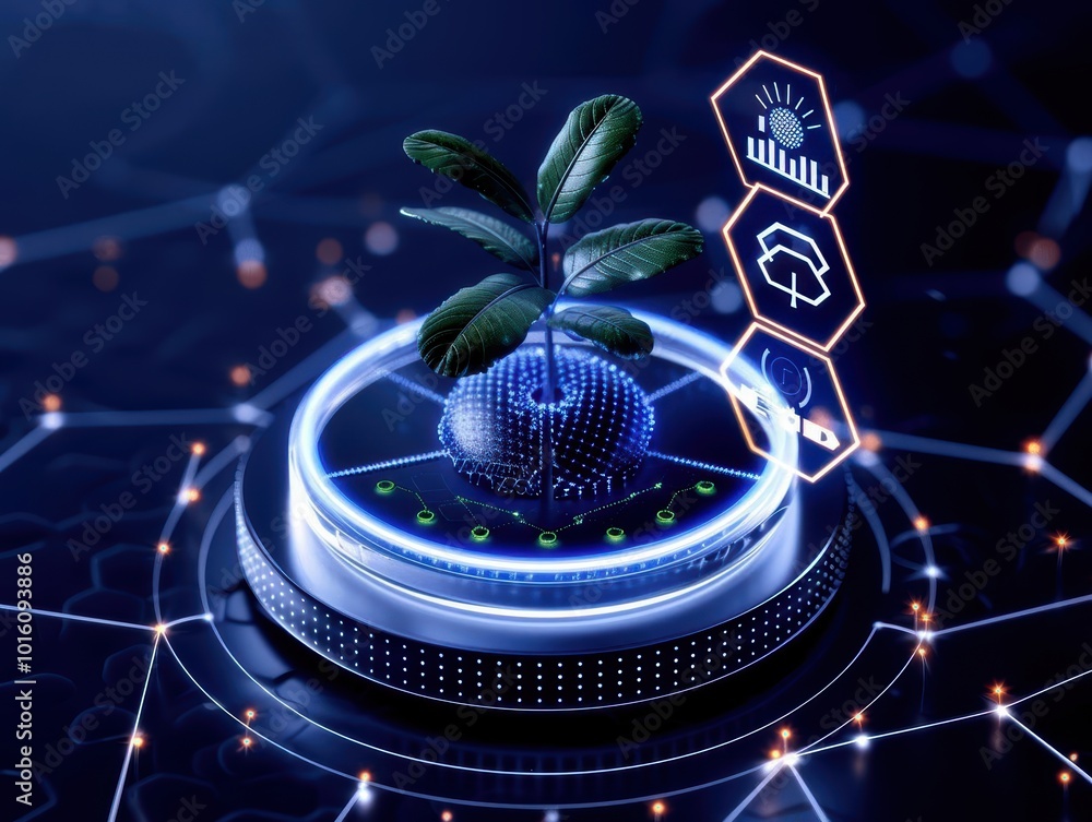 Innovative digital plant growth concept with technology interface and ...