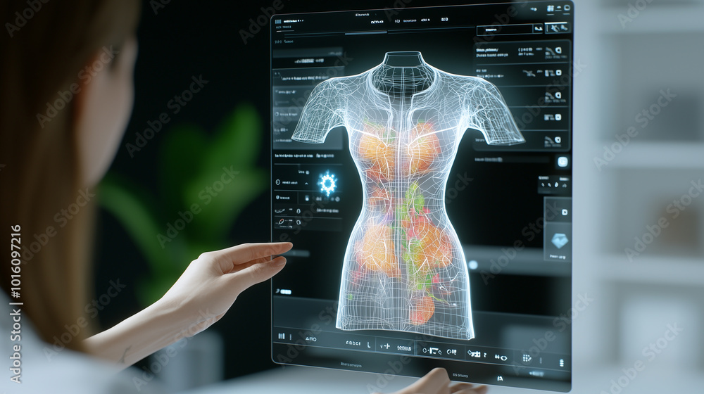 fashion designer using advanced technology to visualize patterns and ...