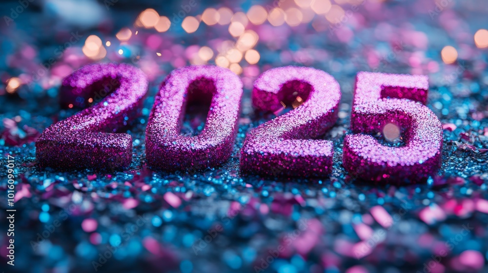 Radiant sparkling numbers celebrating the arrival of 2025 at a festive ...