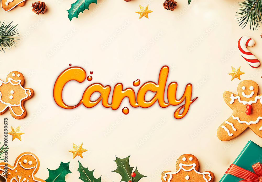 Christmas Candy Text Effect with AI Illustration Background Stock ...