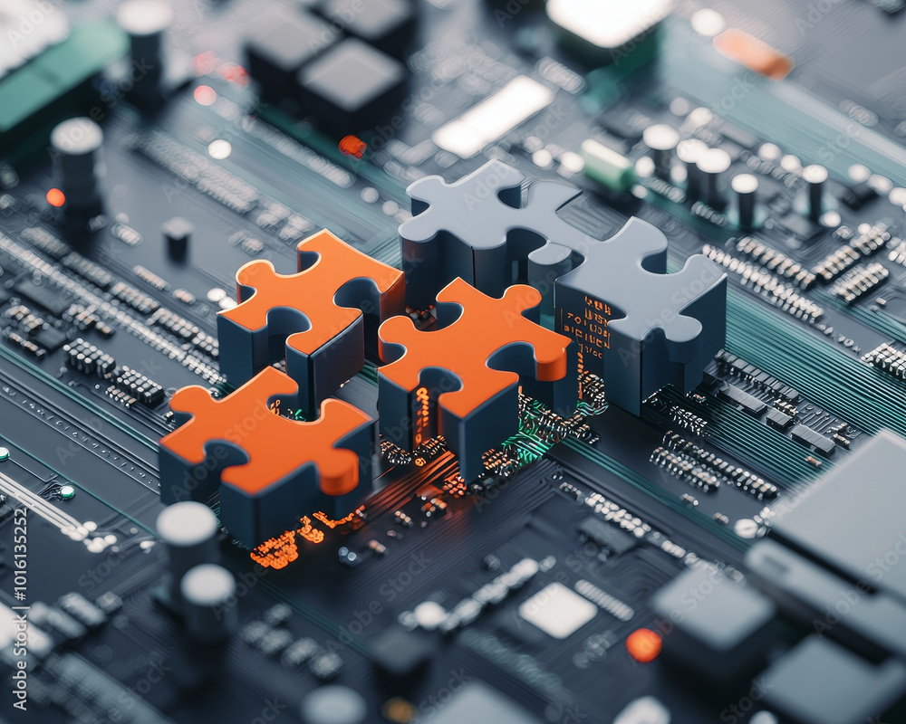 Abstract art of data plugins as puzzle pieces fitting together on ...