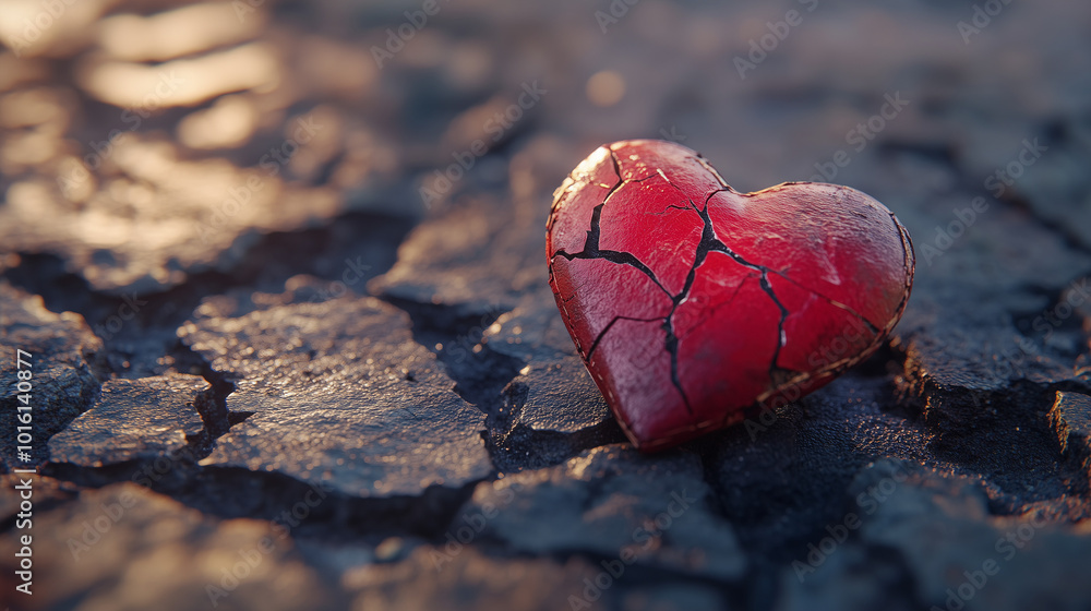 broken heart with cracks smashed into a stone surface, symbol for ...