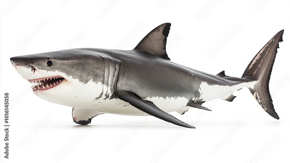 A realistic full body side view of great white shark, showcasing its ...