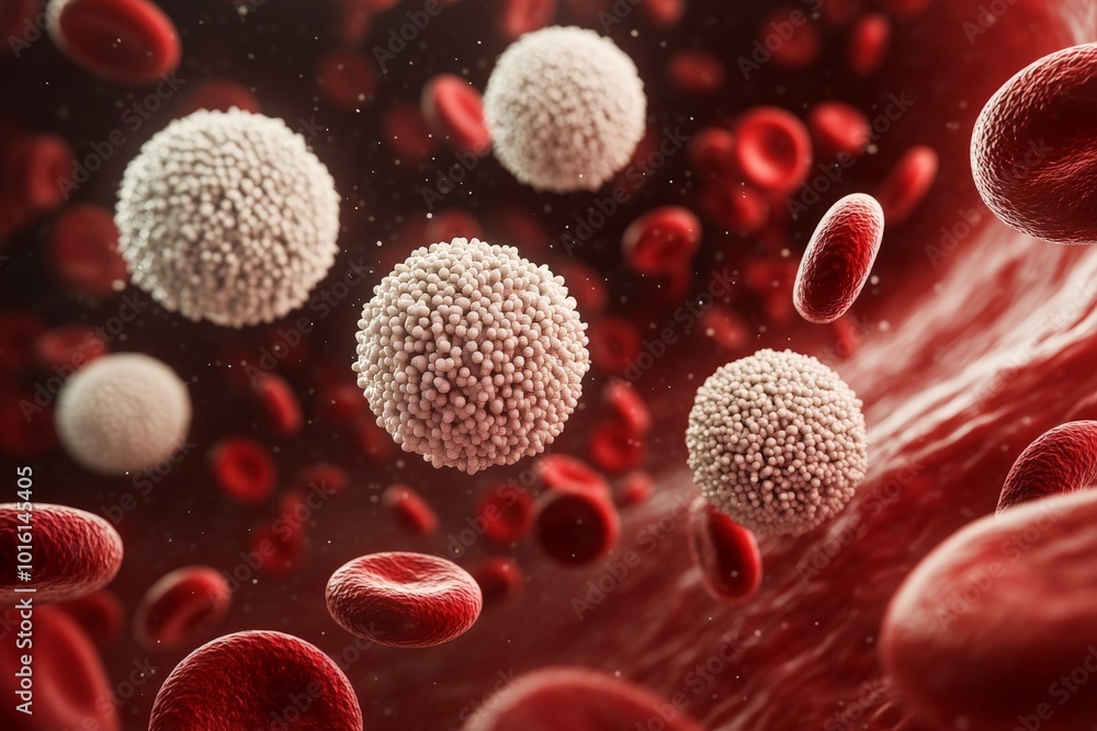 A vivid illustration of white blood cells navigating through red blood ...