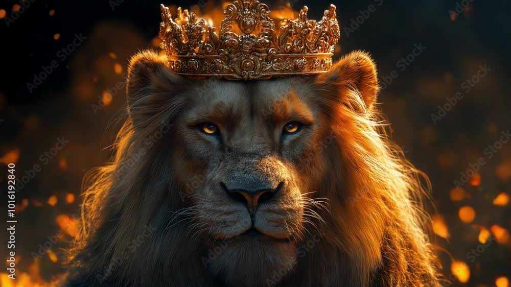 a mighty lion king with a golden crown, Concept of power and authority ...