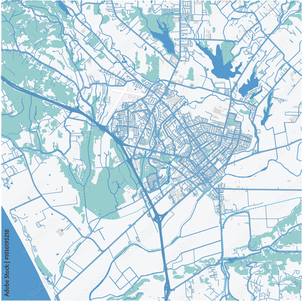 Map of Watsonville in California in a professional blue style. Contains ...
