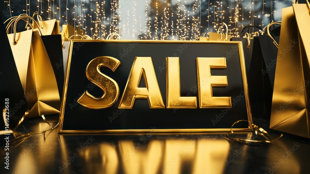 Visualize a vibrant golden "SALE" sign prominently displayed with ...