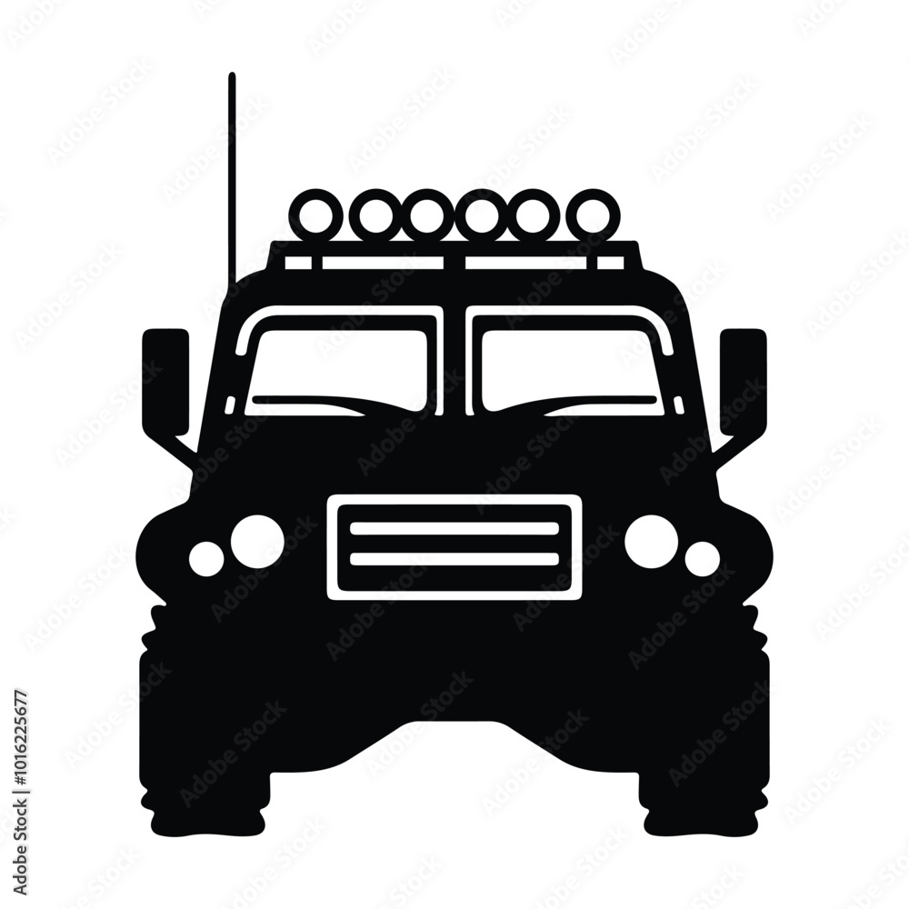 Military Vehicle Front View black Silhouette Vector isolated white ...