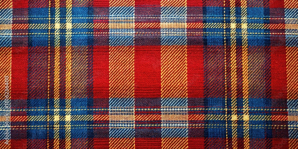 Macro rich plaid patterns in red blue and gold weave a tapestry of ...