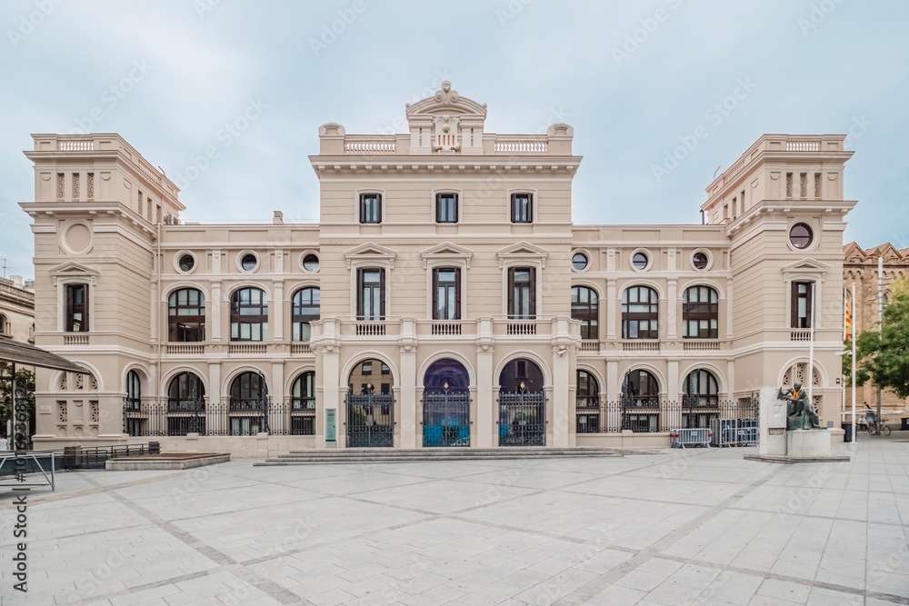 Majestic Building Of The Town Hall Of Terrassa, With A Symmetrical ...