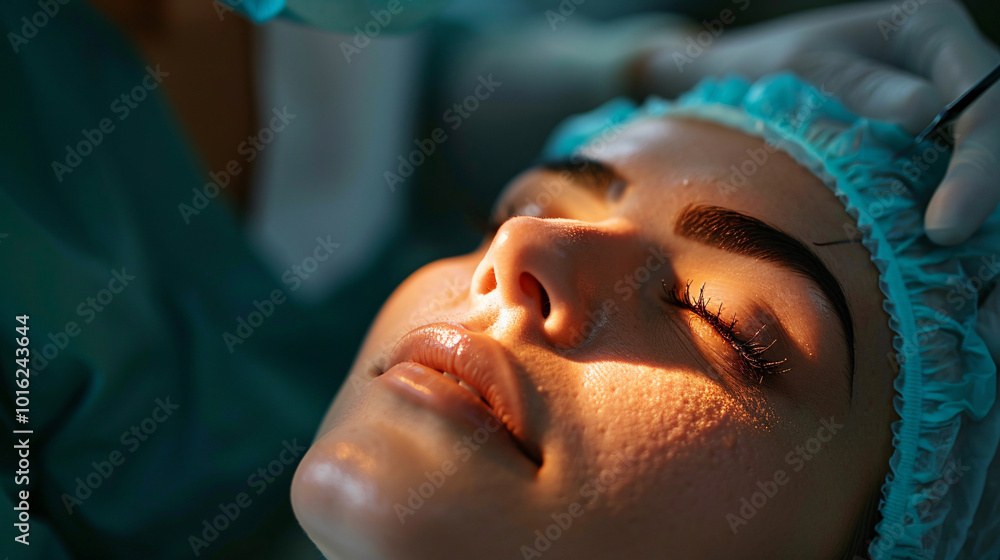 A closeup of a surgical incision on a patient's skin, with a focus on ...