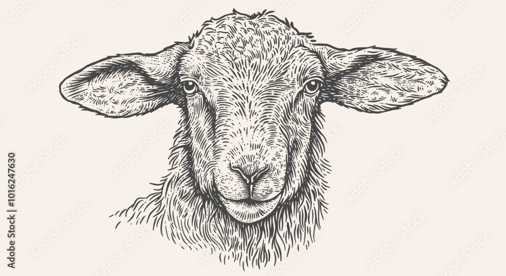 Sheep, lamb, mutton. Vintage retro print, black white sheep drawing ...