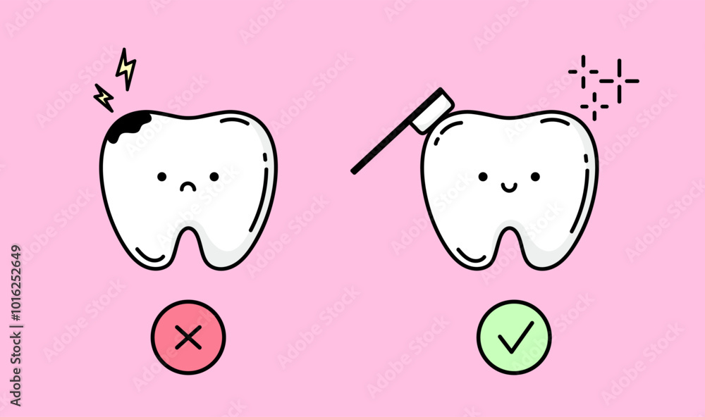 Teeth characters. Healthy and bad tooth. Dental care concept. Healthy ...