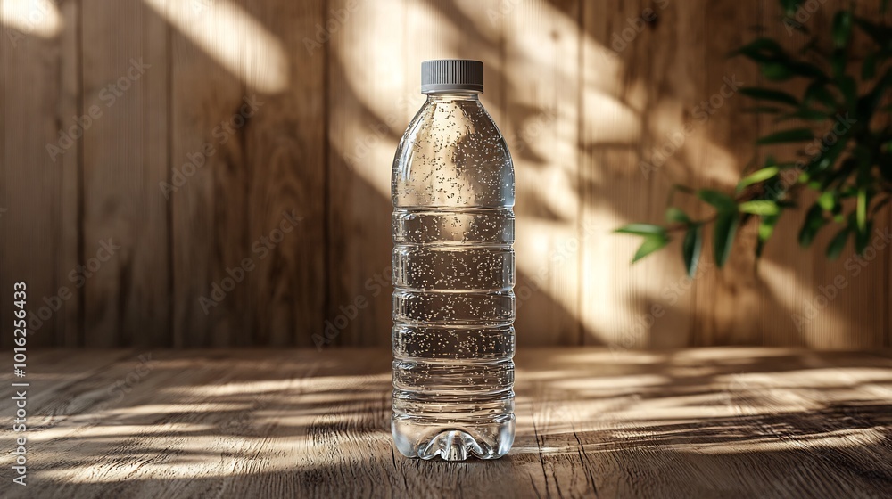 Water Bottle Mockup Standing Upright a Wooden Surface with Clean Lines ...