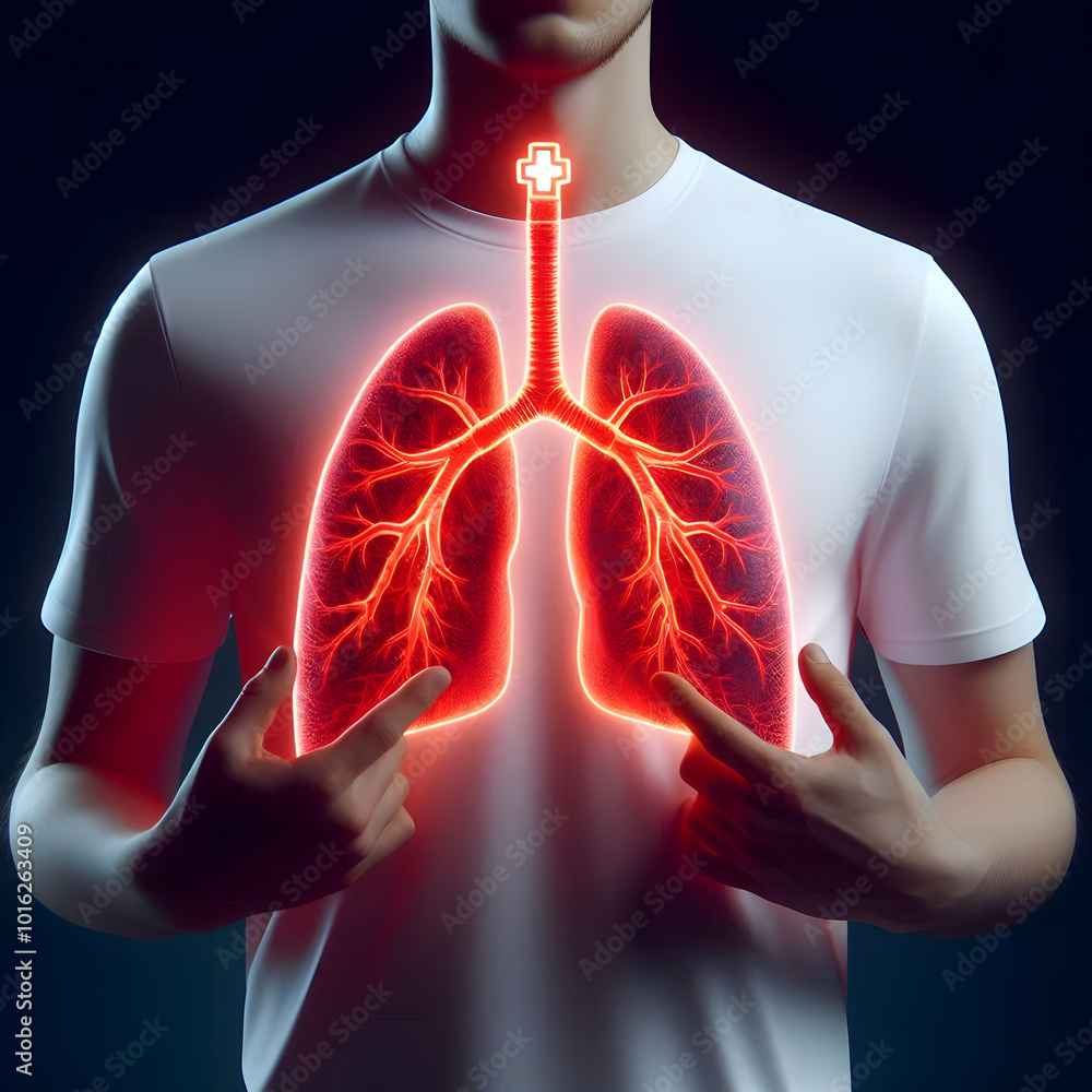 Red Holographic Man Lung Anatomy with Focus on Digestive Health | A ...