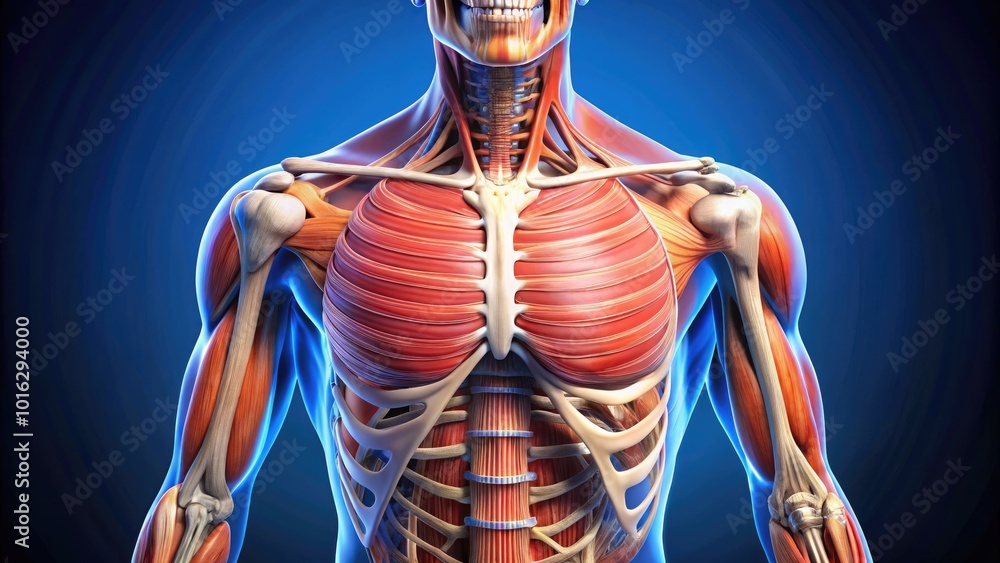 Detailed illustration of the human upper torso anatomy showcasing ...