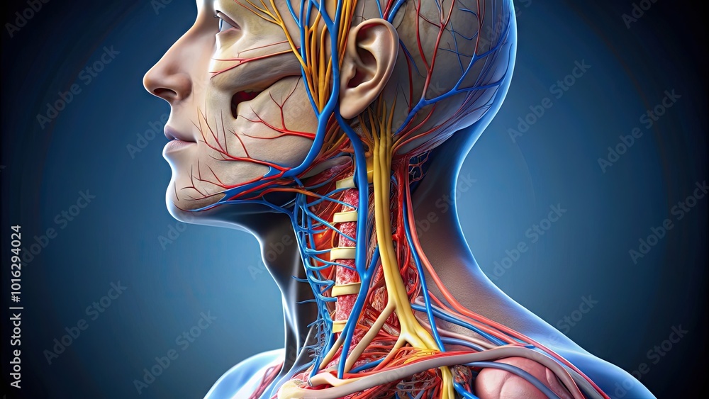 Detailed illustration of the lateral neck region showcasing underlying ...