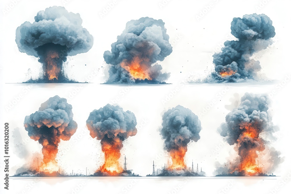 devastating nuclear explosion sequence massive mushroom clouds in ...